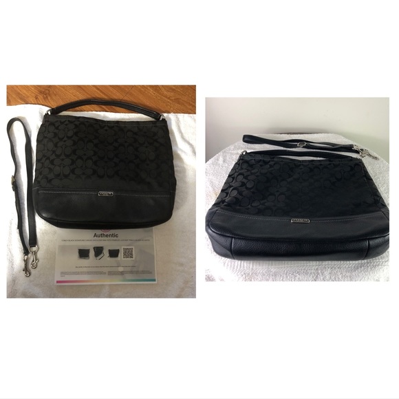 Coach | Bags | Coach Black Signature Canvas Shoulder Bag Wpebbled ...